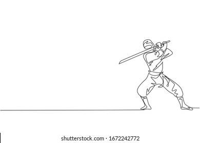 One Continuous Line Drawing Young Brave Stock Vector (Royalty Free ...