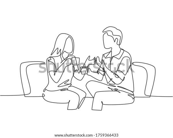 One Continuous Line Drawing Young Male Stock Vector (Royalty Free ...