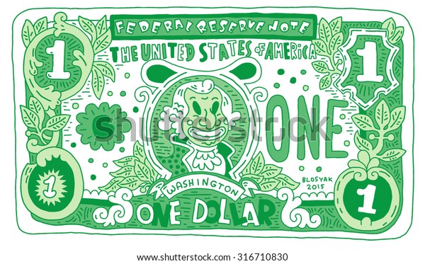 One Dollar Bank Note Cartoon Style Stock Vector (Royalty Free ...