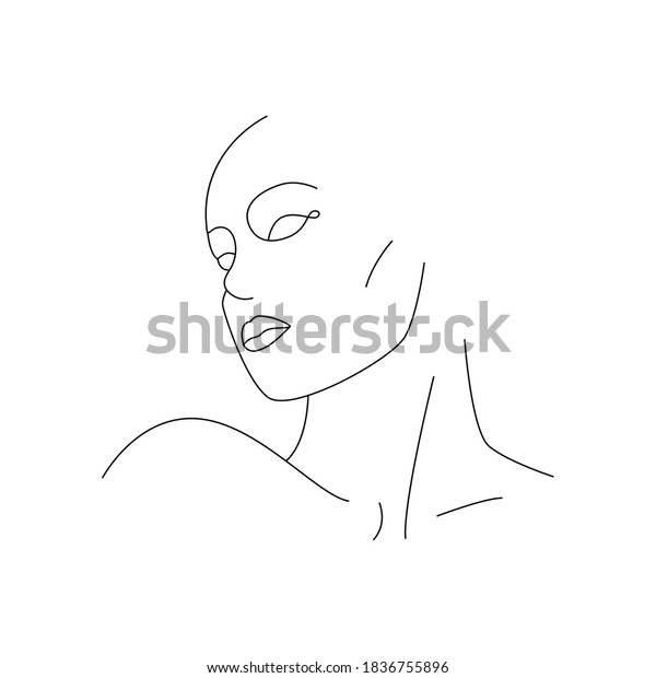 One Line Abstract Face Drawing Simple Stock Vector (Royalty Free ...