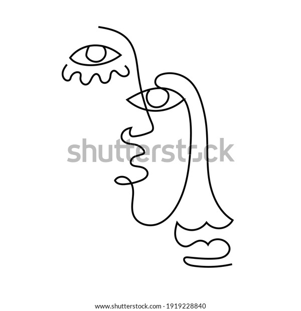 One Line Abstract Face Trendy Art Stock Vector (Royalty Free) 1919228840
