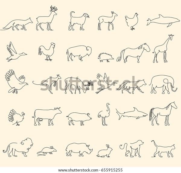 One line animals set, logos. vector stock illustration. Turkey and cow ...