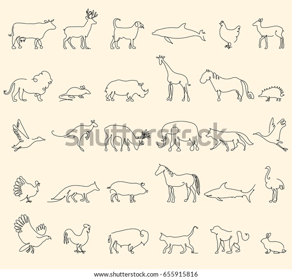 One Line Animals Set Logos Vector Stock-vektor (royaltyfri) 655915816 ...