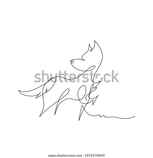 Vektor Stok One Line Art Drawing Wolf Vector (Tanpa Royalti) 1992470840 ...