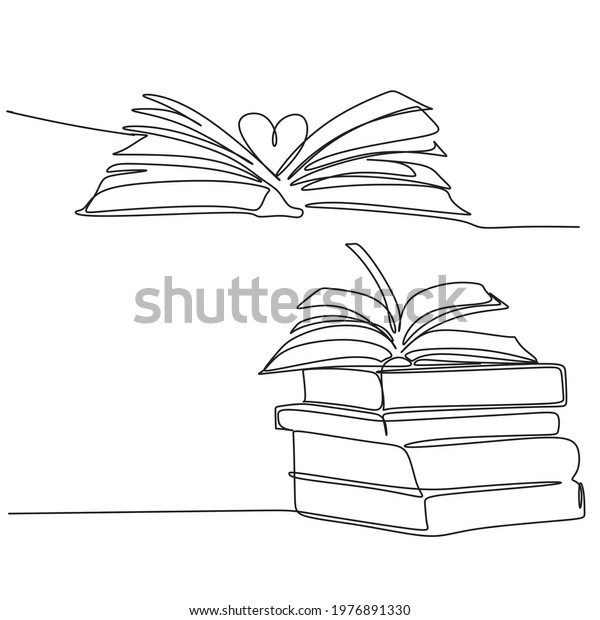 One Line Art Open Book Flying Stock Vector (Royalty Free) 1976891330