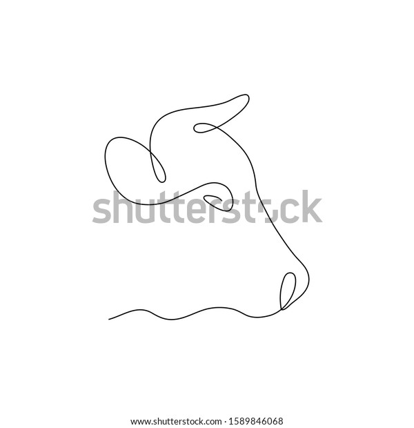 One Line Cow Head Design Silhouettehand Stock Vector (Royalty Free ...