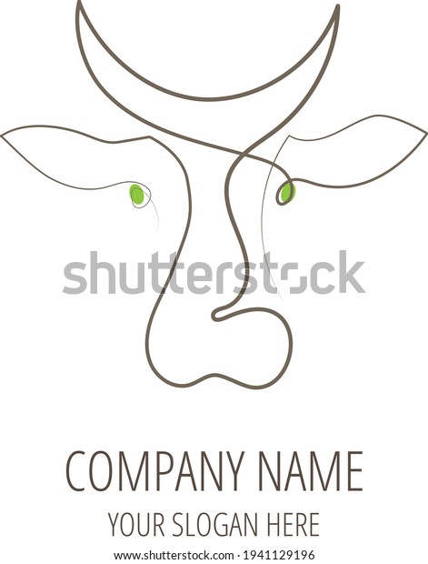 One Line Cow Head Logo Design Stock Vector (Royalty Free) 1941129196 ...