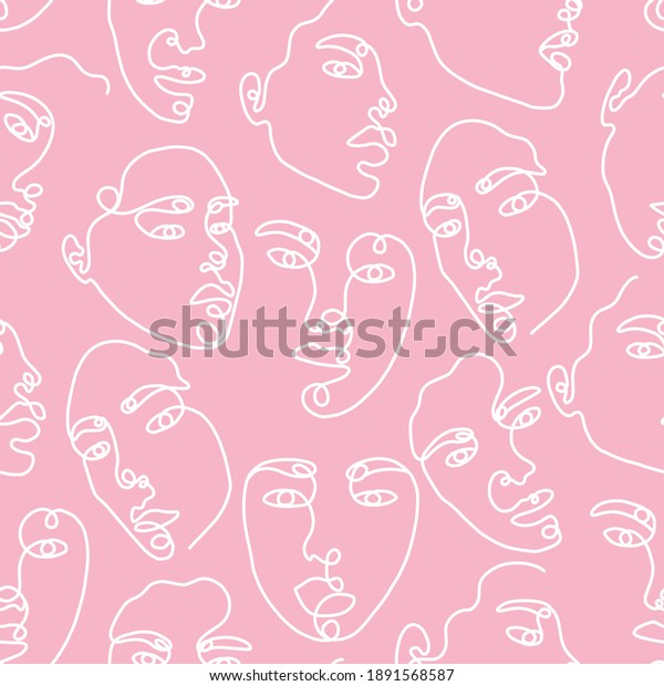 One Line Drawing Abstract Face Seamless Stock Vector Royalty Free