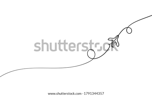 One Line Drawing Airplane Flight Route Stock Vector (Royalty Free ...