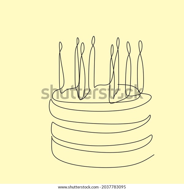 One Line Drawing Birthday Cake Candle: เวกเตอร์สต็อก (ปลอดค่าลิขสิทธิ์ ...