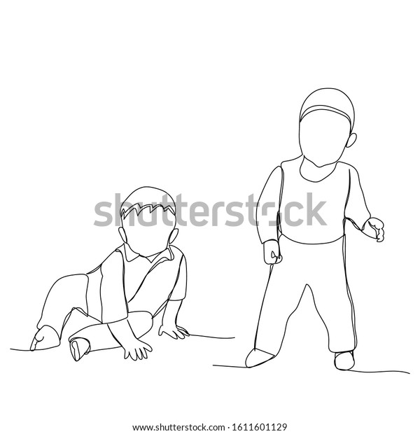 One Line Drawing Children Starting Walk Stock Vector (Royalty Free ...