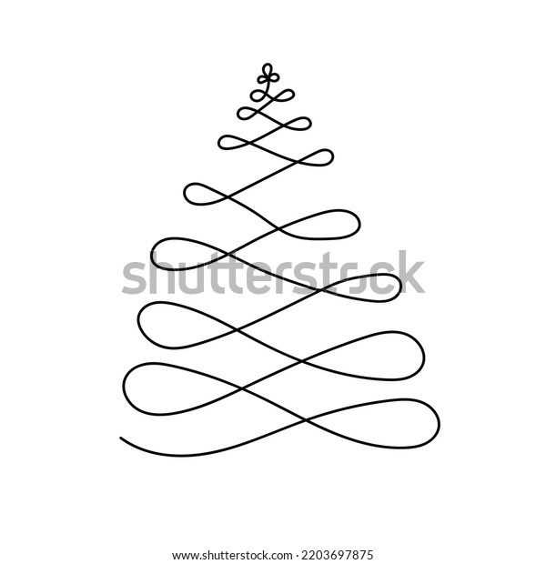 One Line Drawing Christmas Tree Merry Stock Vector (Royalty Free ...
