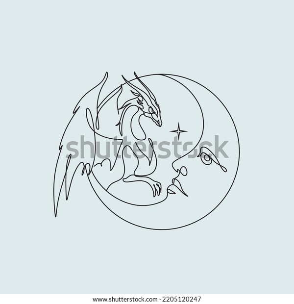 One Line Drawing Dragon Moon Sun Stock Vector (Royalty Free) 2205120247 ...
