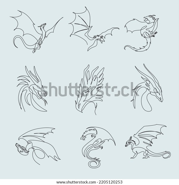 One Line Drawing Dragon Moon Sun Stock Vector (Royalty Free) 2205120253 ...