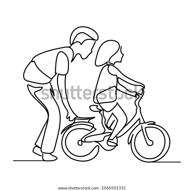 One Line Drawing Father Helping Child Stock Vector (Royalty Free ...