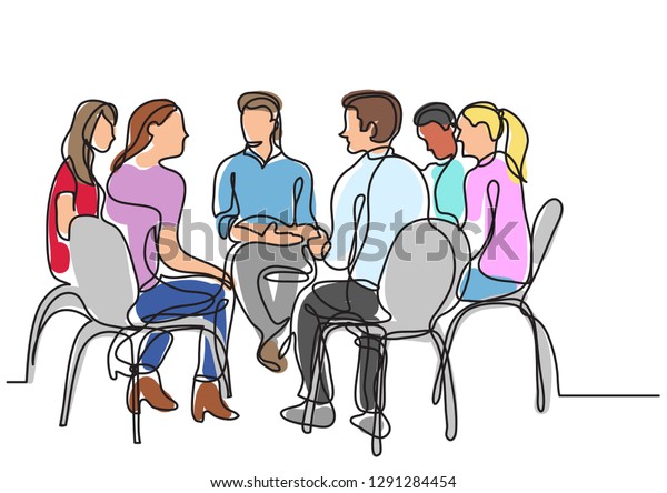One Line Drawing Group Young People Stock Vector (Royalty Free ...