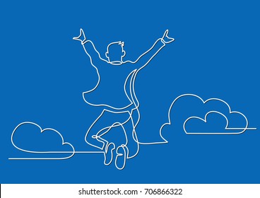 Vektor Stok One Line Drawing Happy Man Jumping (Tanpa Royalti ...