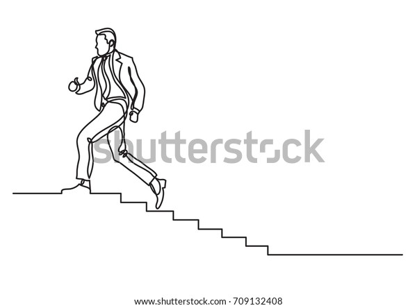 one line drawing of man climbing career ladder