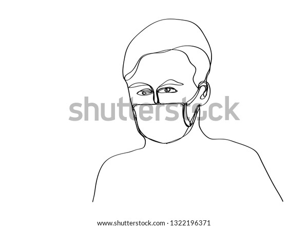 One Line Drawing Man Safety Mask: vector de stock (libre de regalías ...