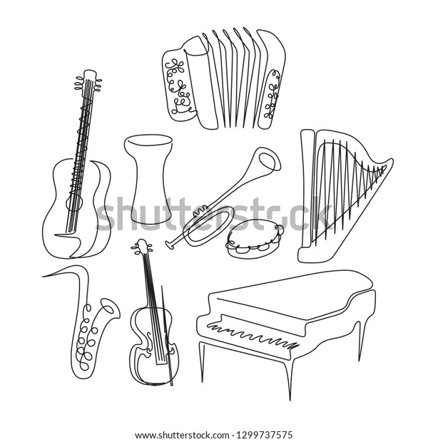 One Line Drawing Musical Instruments Set : image vectorielle de stock ...
