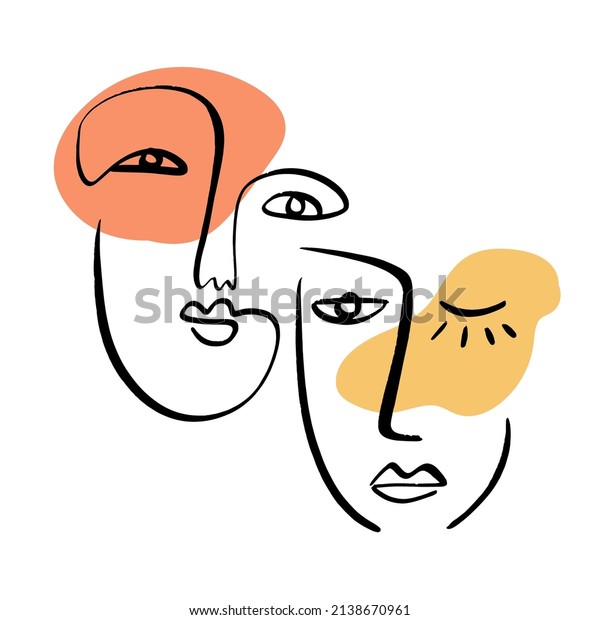 One Line Drawing People Faces Linear: เวกเตอร์สต็อก (ปลอดค่าลิขสิทธิ์ ...