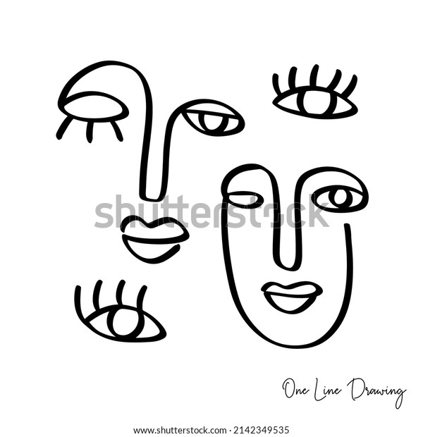 One Line Drawing People Faces Linear 库存矢量图（免版税）2142349535 | Shutterstock