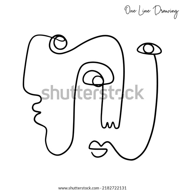 One Line Drawing People Faces Linear: เวกเตอร์สต็อก (ปลอดค่าลิขสิทธิ์ ...