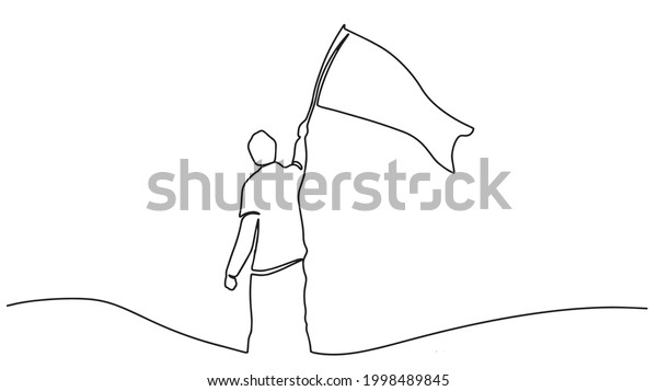 One Line Drawing Person Holding Flag Stock Vector (Royalty Free ...