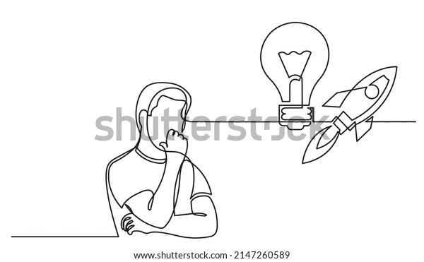 One Line Drawing Person Thinking Solving: เวกเตอร์สต็อก (ปลอดค่า ...