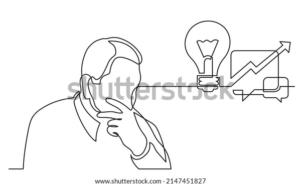 One Line Drawing Person Thinking Solving: เวกเตอร์สต็อก (ปลอดค่า ...
