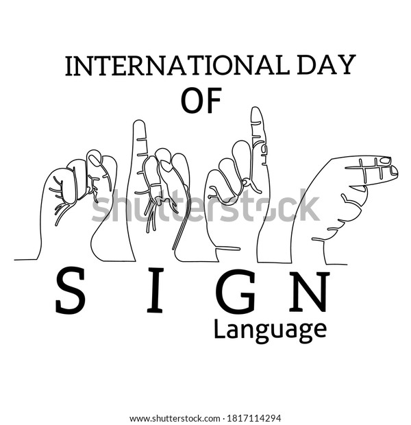 One line drawing poster international day of sign language deaf mute ...