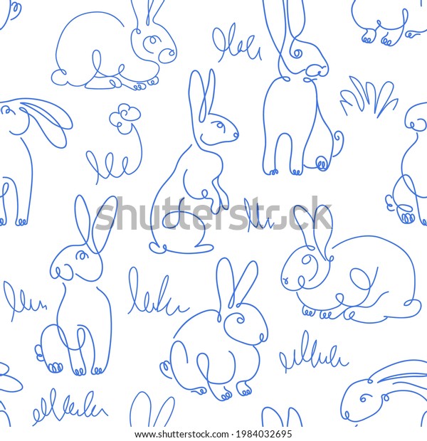 One Line Drawing Rabbits Seamless Vector Stock Vector (Royalty Free ...