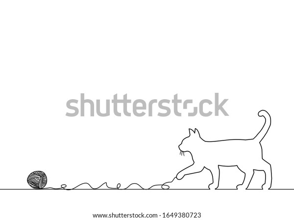 One Line Drawing Style Cat Playing Stock Vector (Royalty Free ...