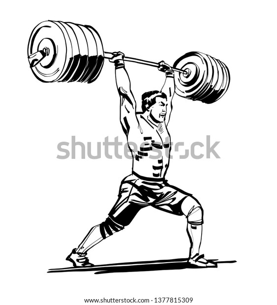 One Line Drawing Style Sketch Weightlifter Stock Vector (Royalty Free ...