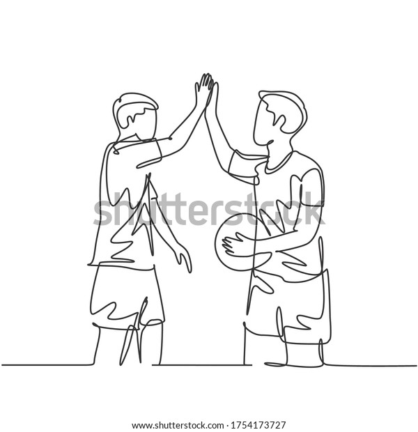 One Line Drawing Two Young Happy Stock Vector (Royalty Free) 1754173727 ...