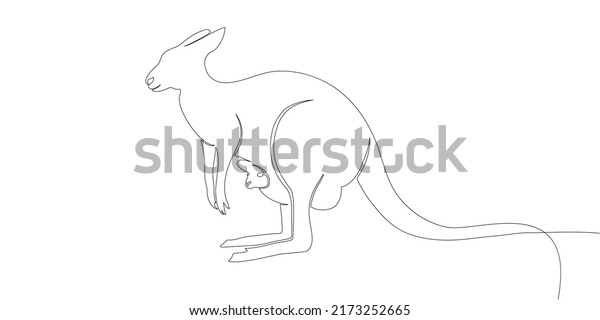 Vektor Stok One Line Drawing Vector Illustration Kangaroo (Tanpa ...