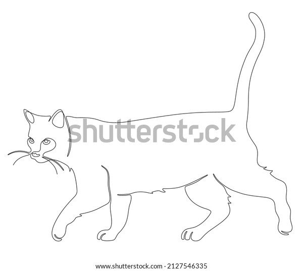 One Line Drawing Walking Cat Pet Stock Vector (Royalty Free) 2127546335 ...