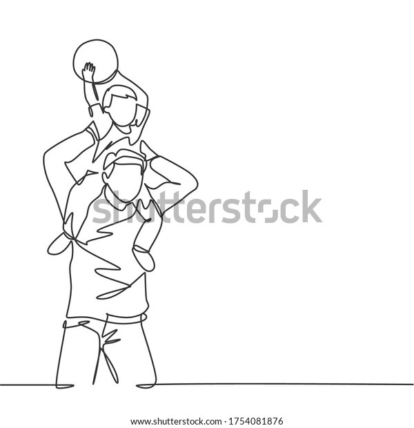 One Line Drawing Young Happy Father Stock Vector (Royalty Free ...