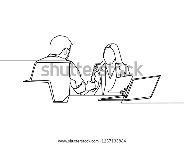 One Line Drawing Young Manager Interviewing 스톡 벡터(로열티 프리) 1257133864 ...
