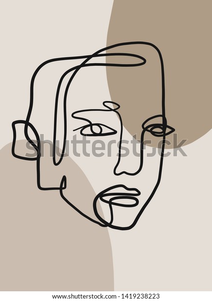 One Line Human Face Drawing Trendy Stock Vector (Royalty Free) 1419238223