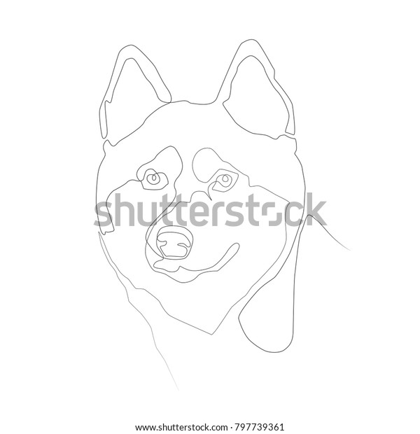 One Line Silhouette Design Huskyvector Illustrationhand Stock Vector ...