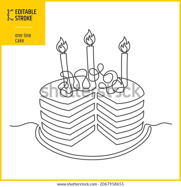 One Line Style Birthday Cake Editable Stock Vector (Royalty Free ...