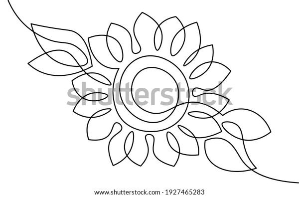 One line sunflower element. Black and white monochrome continuous ...