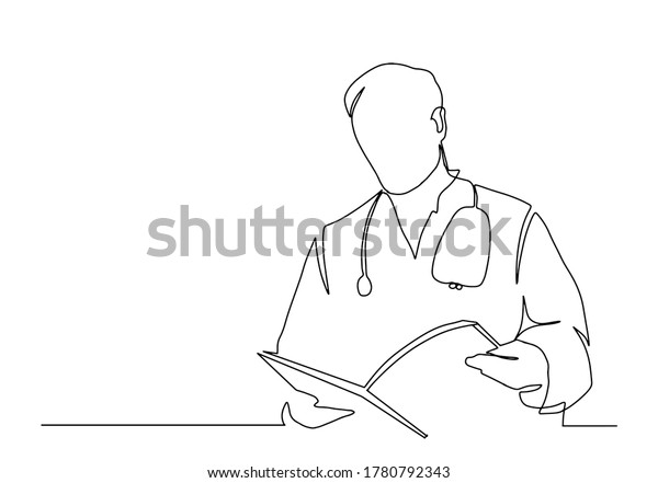 One Line Vector Drawing Hospital Doctor Stock Vector (Royalty Free ...