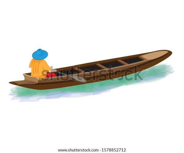 One Man Sampan Boat Vector Design Stock Vector (Royalty Free ...