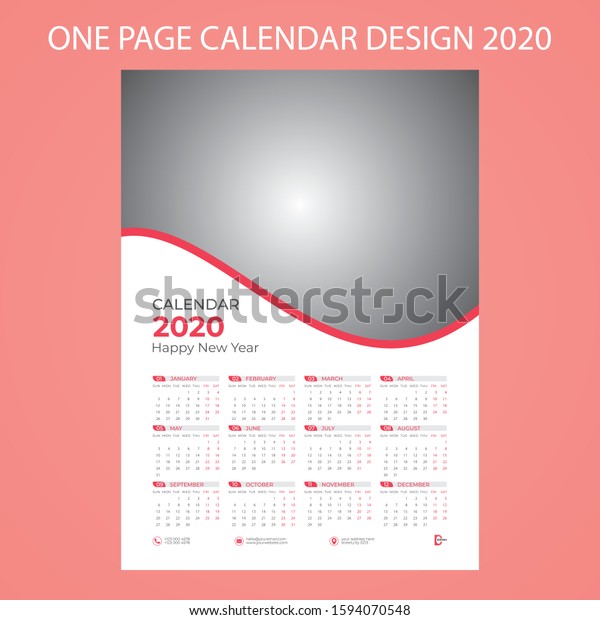 One Page Calendar Design 2020 Stock Vector (Royalty Free) 1594070548
