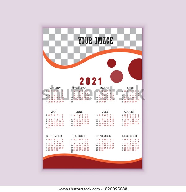 One Page Calendar Design 2021 Template Stock Vector (Royalty Free ...