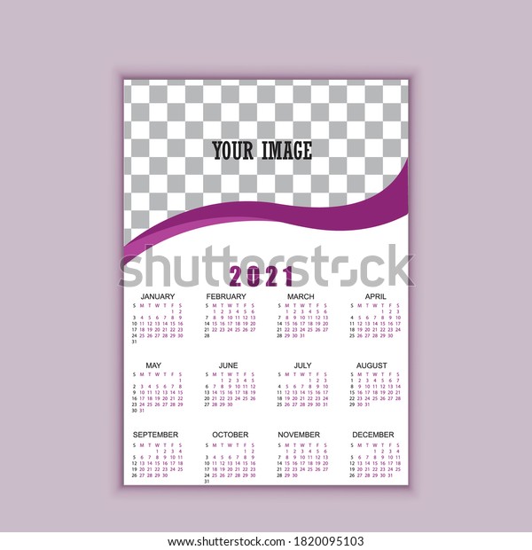 One Page Calendar Design 2021 Template Stock Vector (Royalty Free ...