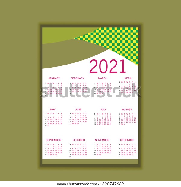One Page Calendar Design 2021 Template Stock Vector (Royalty Free ...
