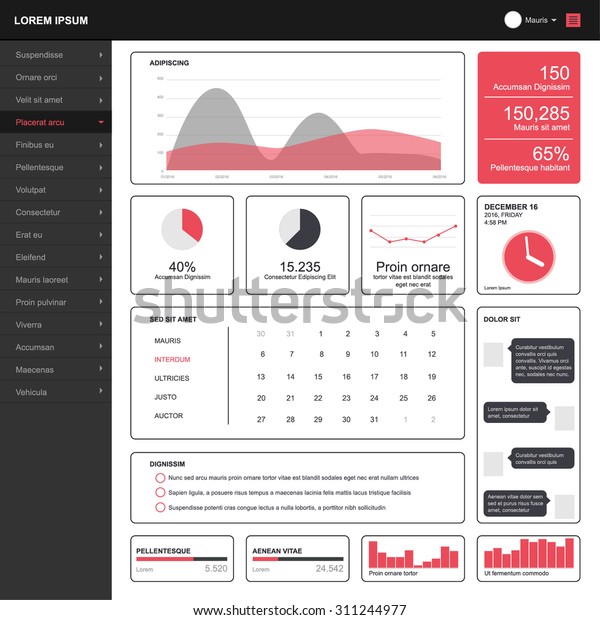 One Page Dashboard Template Design Stock Vector (Royalty Free ...